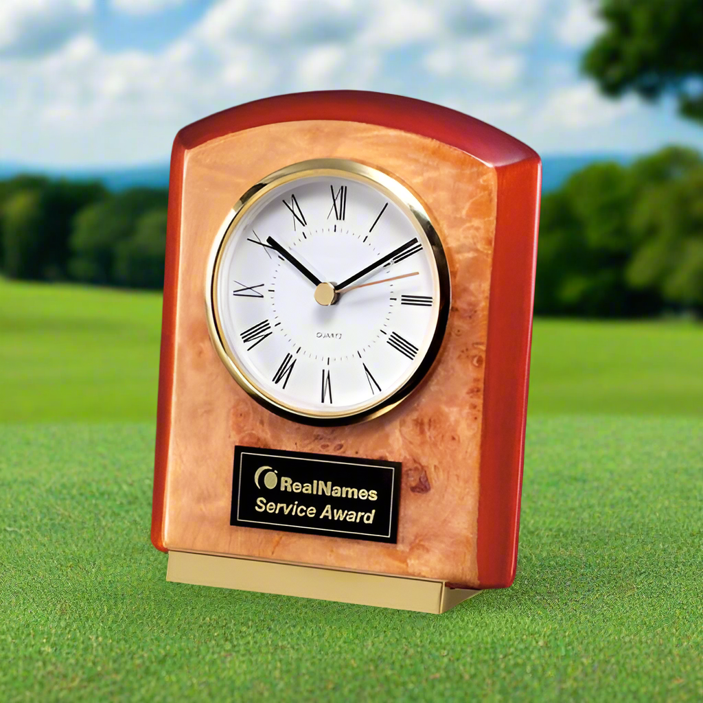 Custom Logo Engraved Telson Golf Burlwood & Rosewood Clock ...